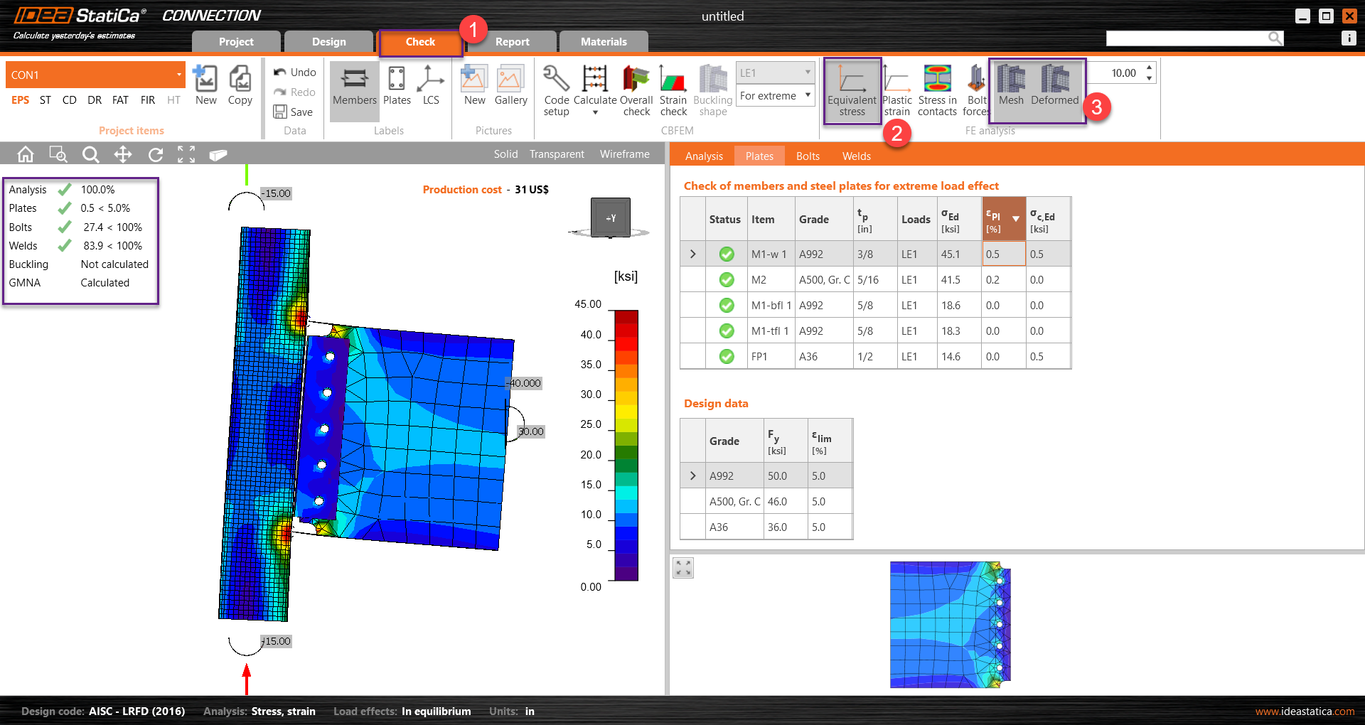 Moment connection: Wide flange to HSS (AISC) | IDEA StatiCa