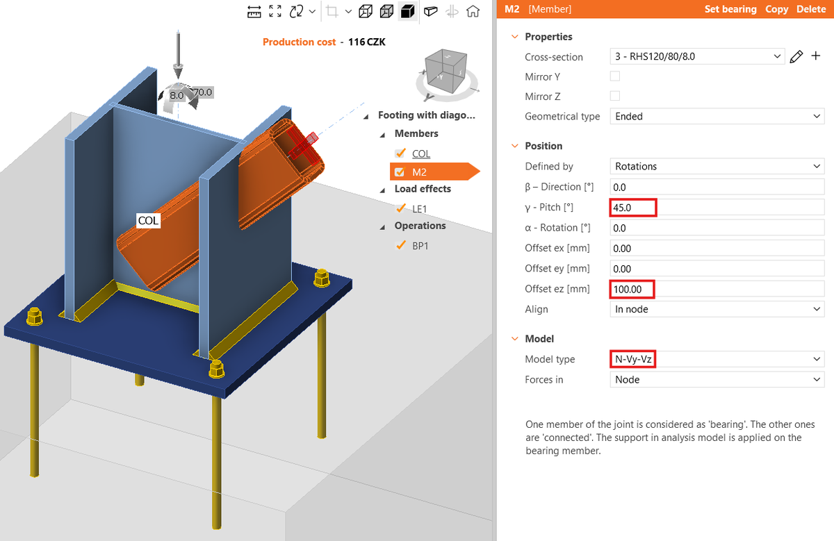 Structural design of footing with diagonal (EN) | IDEA StatiCa