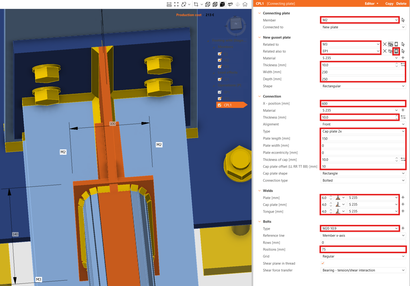 Structural design of footing with diagonal (EN) | IDEA StatiCa