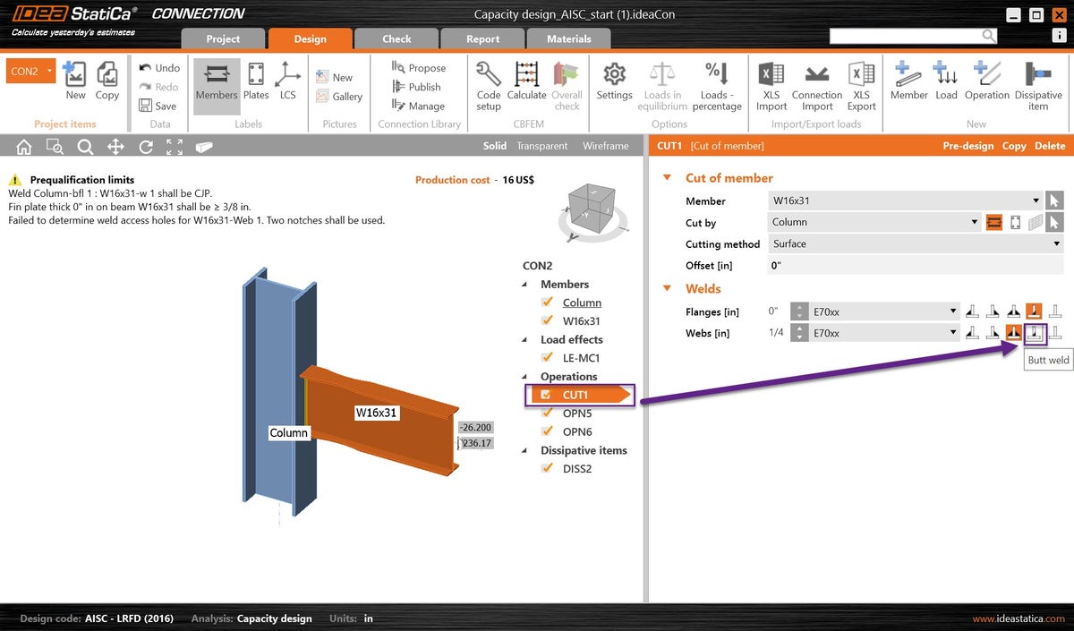 Steel connection capacity design (AISC) | IDEA StatiCa