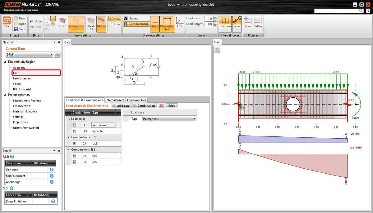 Structural design of a concrete beam with an opening (EN) | IDEA StatiCa