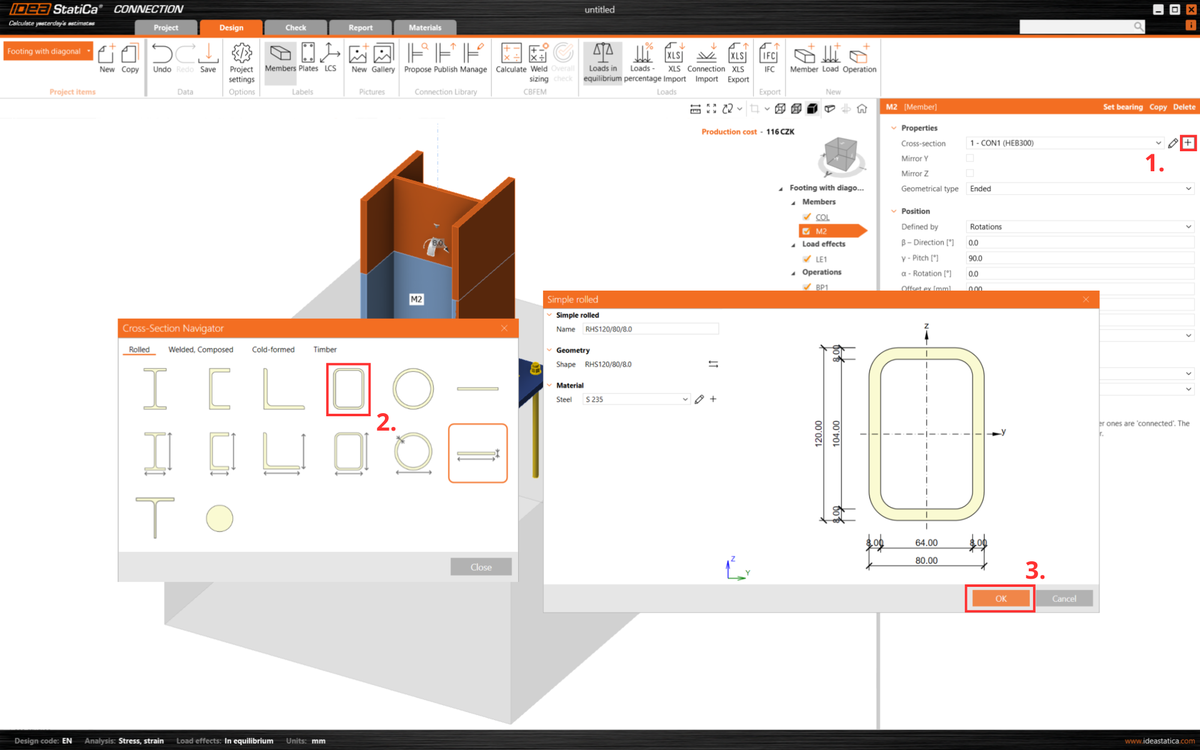Structural design of footing with diagonal (EN) | IDEA StatiCa
