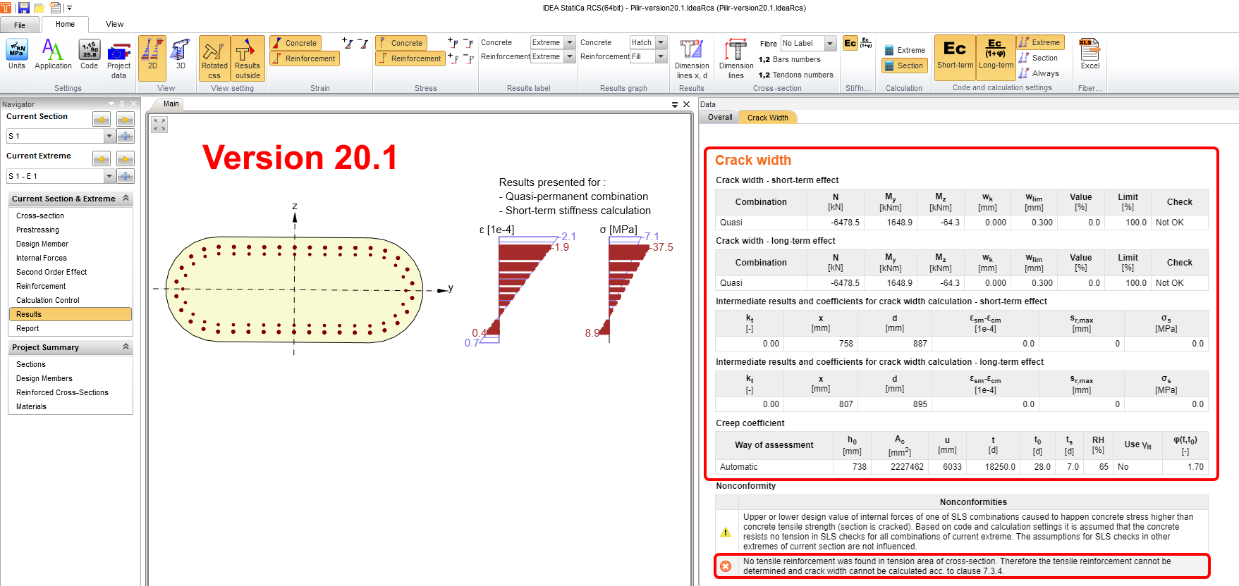 Crack width check of cross-sections with a large concrete cover | IDEA ...