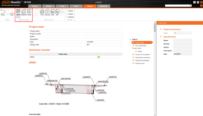Customizable report tab in Detail | IDEA StatiCa