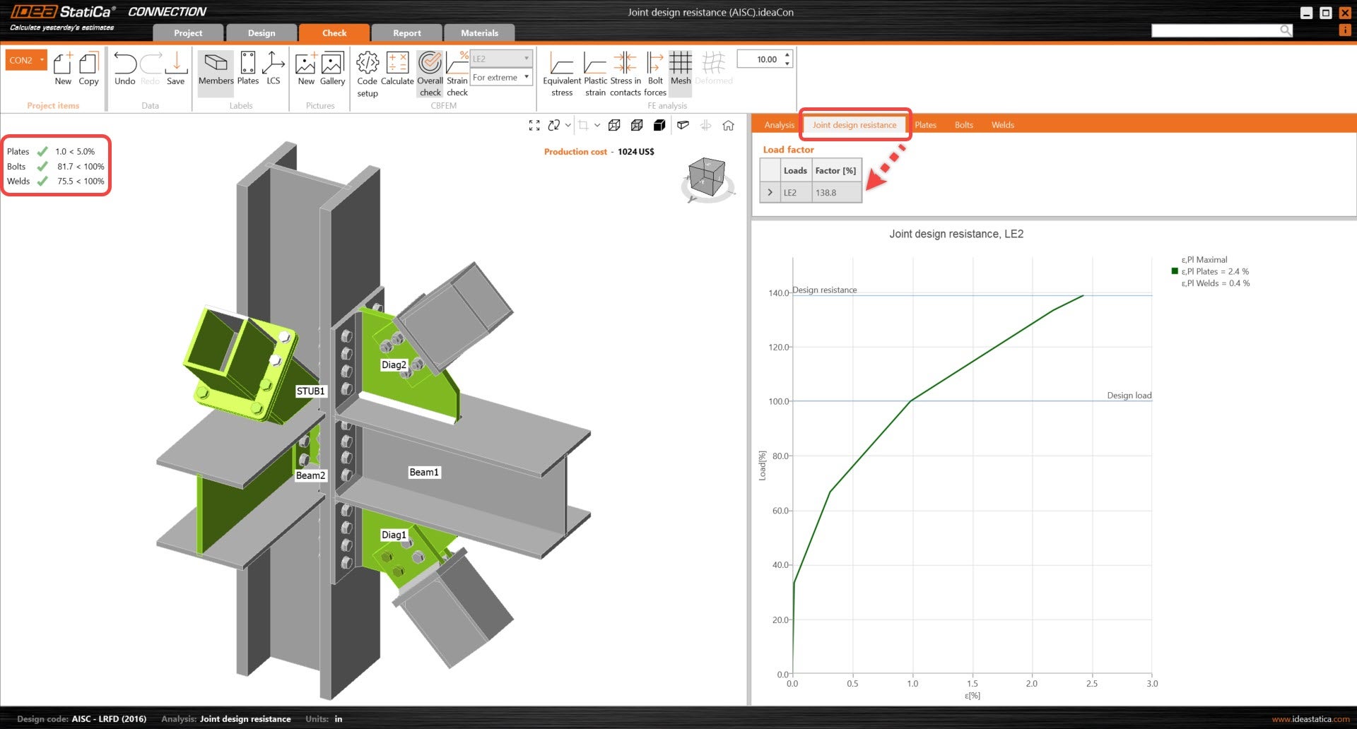 Steel joint design resistance (AISC) | IDEA StatiCa