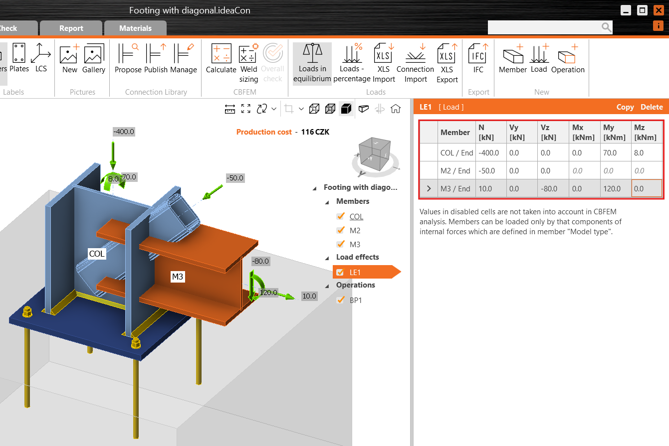 Structural design of footing with diagonal (EN) | IDEA StatiCa