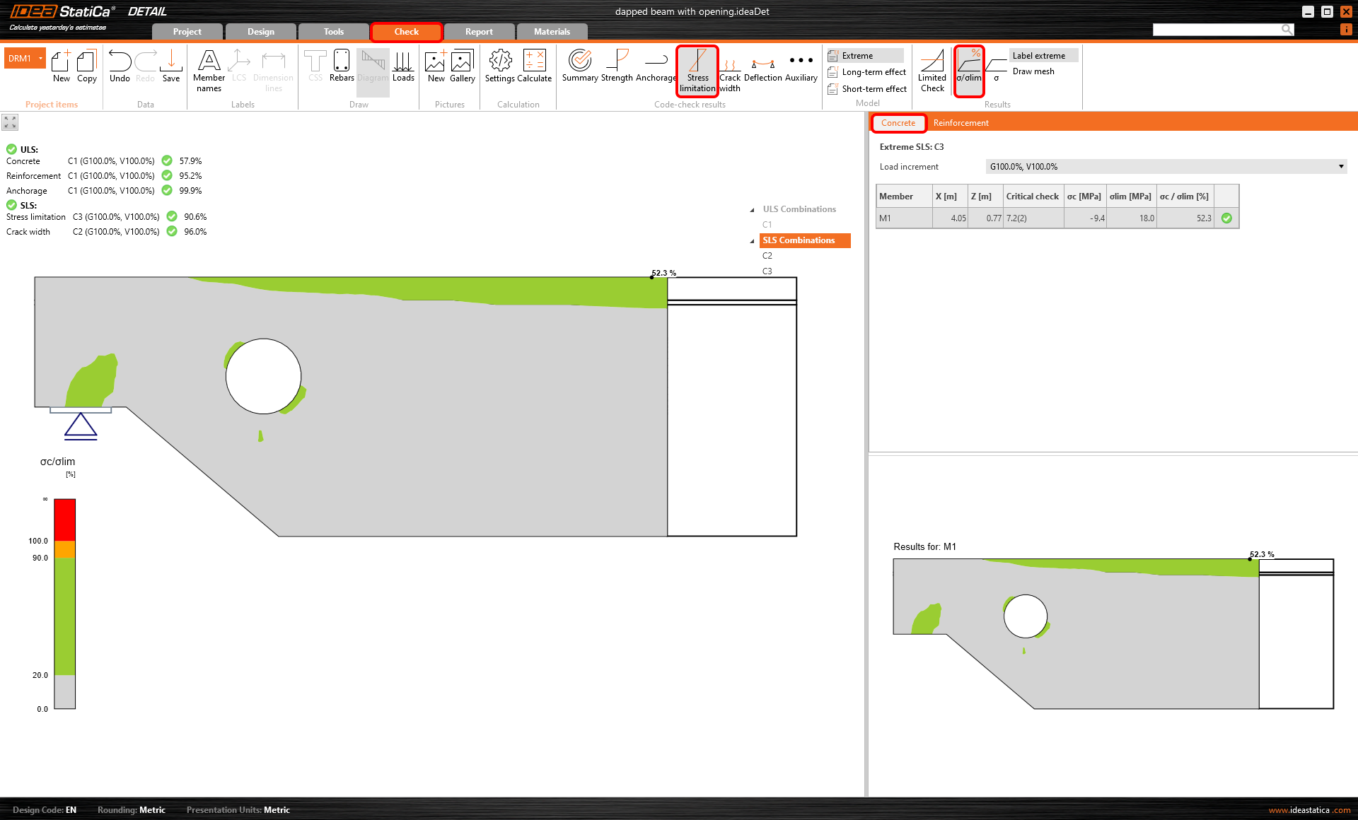 General description of SLS results in Detail application | IDEA StatiCa