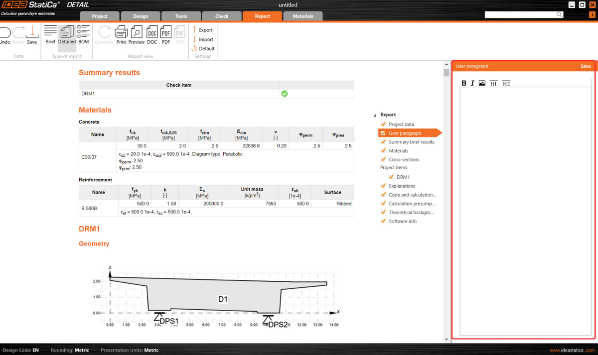 Customizable report tab in Detail | IDEA StatiCa