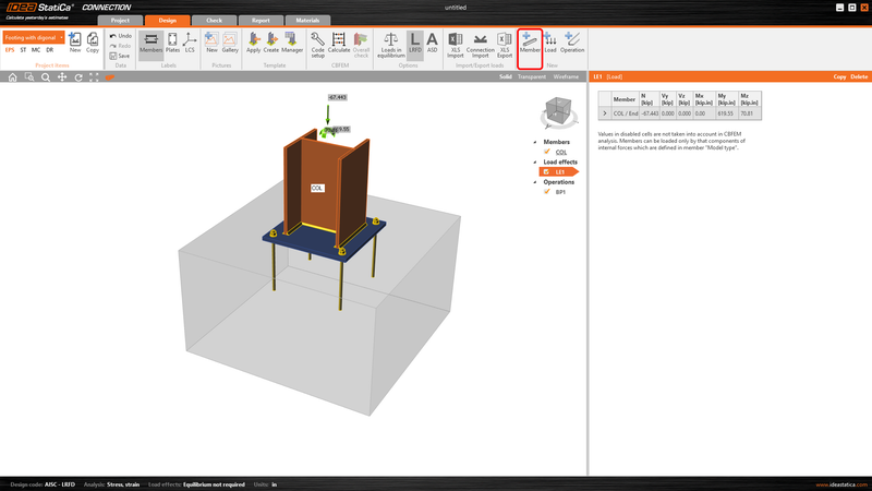 Structural design of footing with diagonal (AISC) | IDEA StatiCa