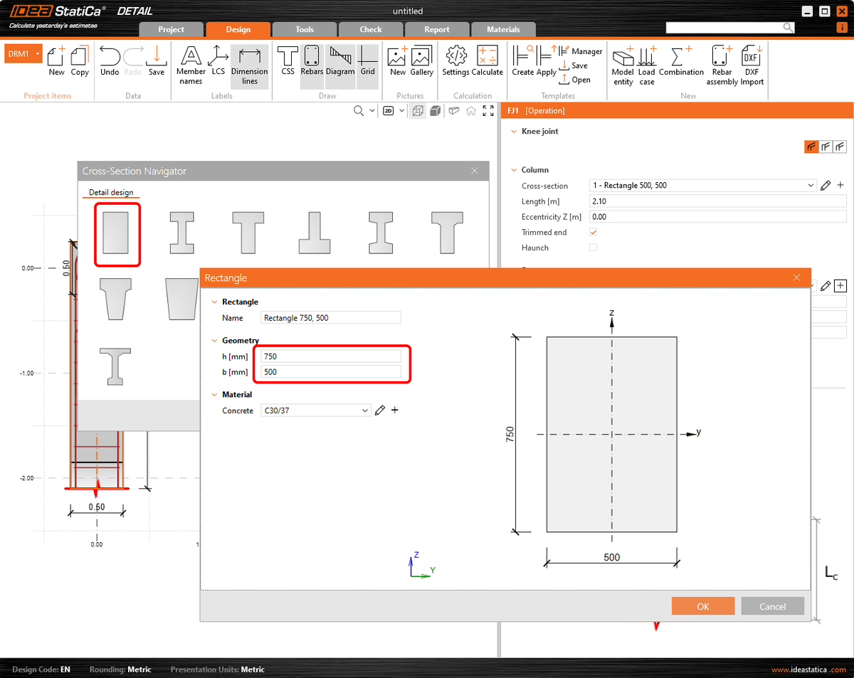 Structural design of a concrete frame joint (EN) | IDEA StatiCa