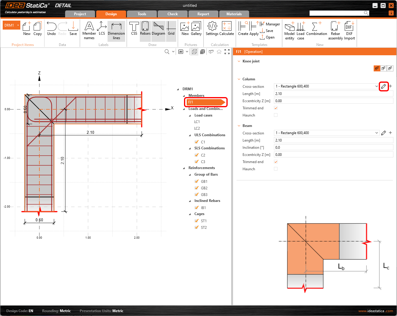 Structural design of a concrete frame joint (EN) | IDEA StatiCa