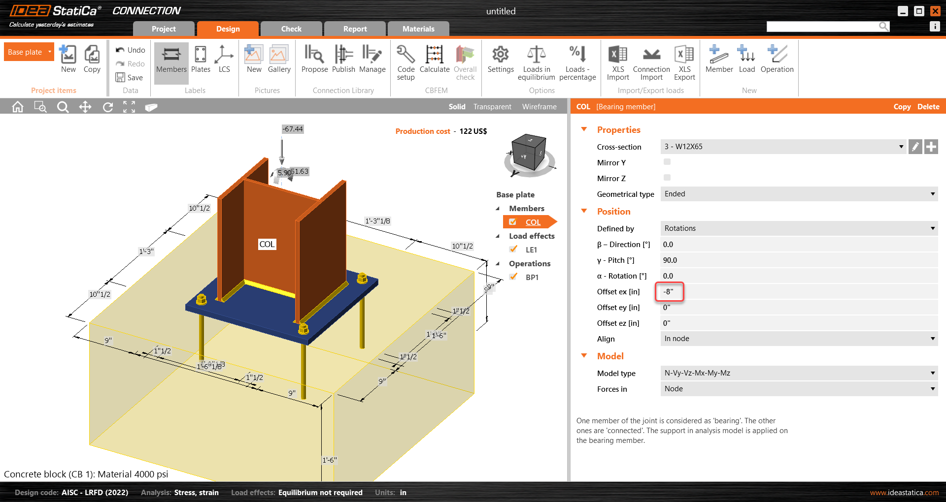 Structural design of footing with diagonal (AISC) | IDEA StatiCa