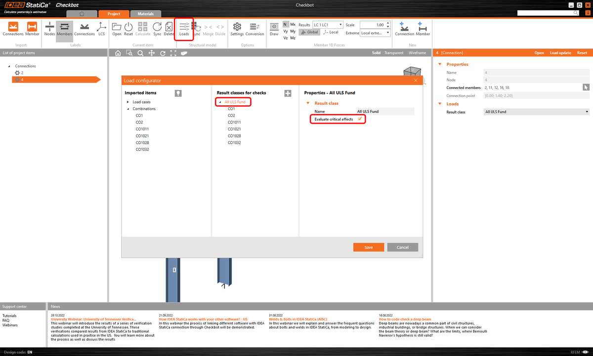 Extreme Load Selection in IDEA StatiCa | IDEA StatiCa