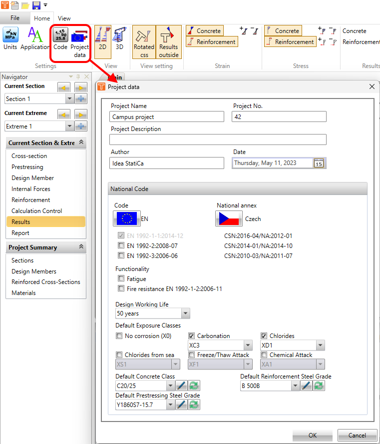 Code and calculation settings in RCS | IDEA StatiCa