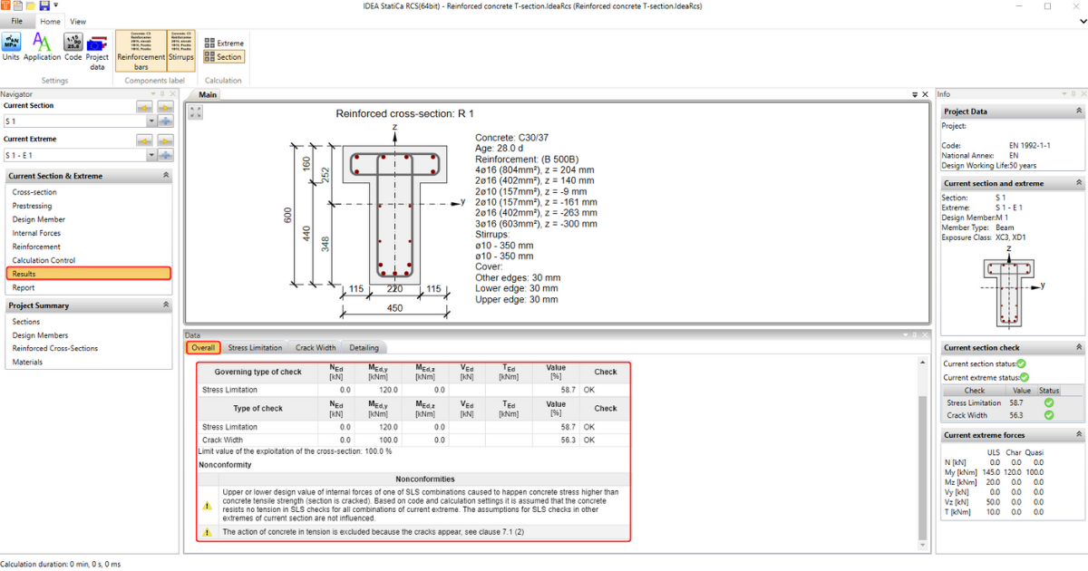 SLS results in RCS - Stress Limitation, Crack Width, Detailing | IDEA StatiCa