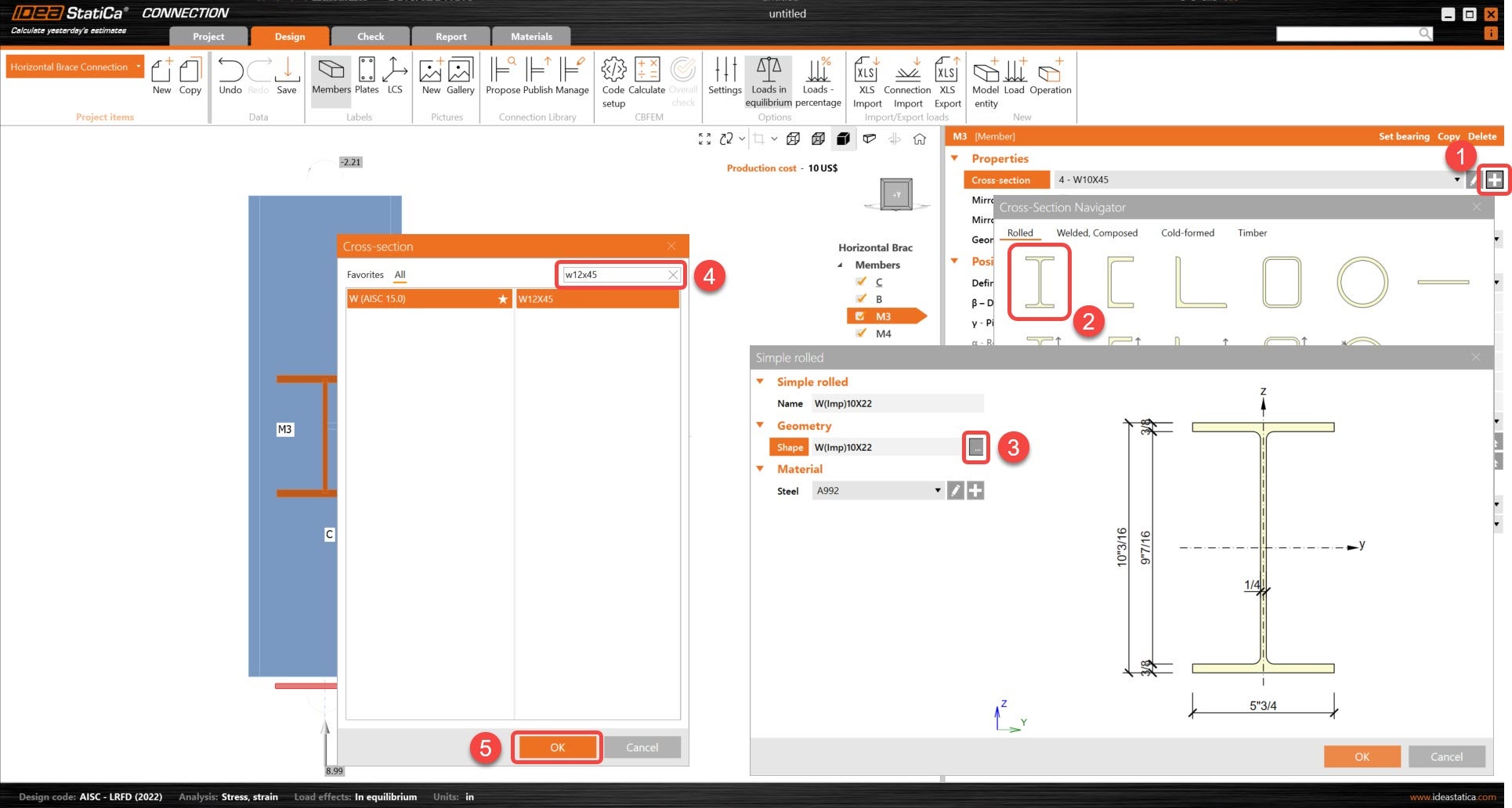 Horizontal beam-column-brace gusset (AISC) | IDEA StatiCa