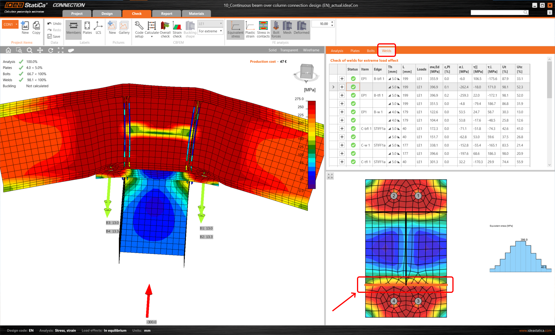 Continuous beam over column connection design (EN) | IDEA StatiCa