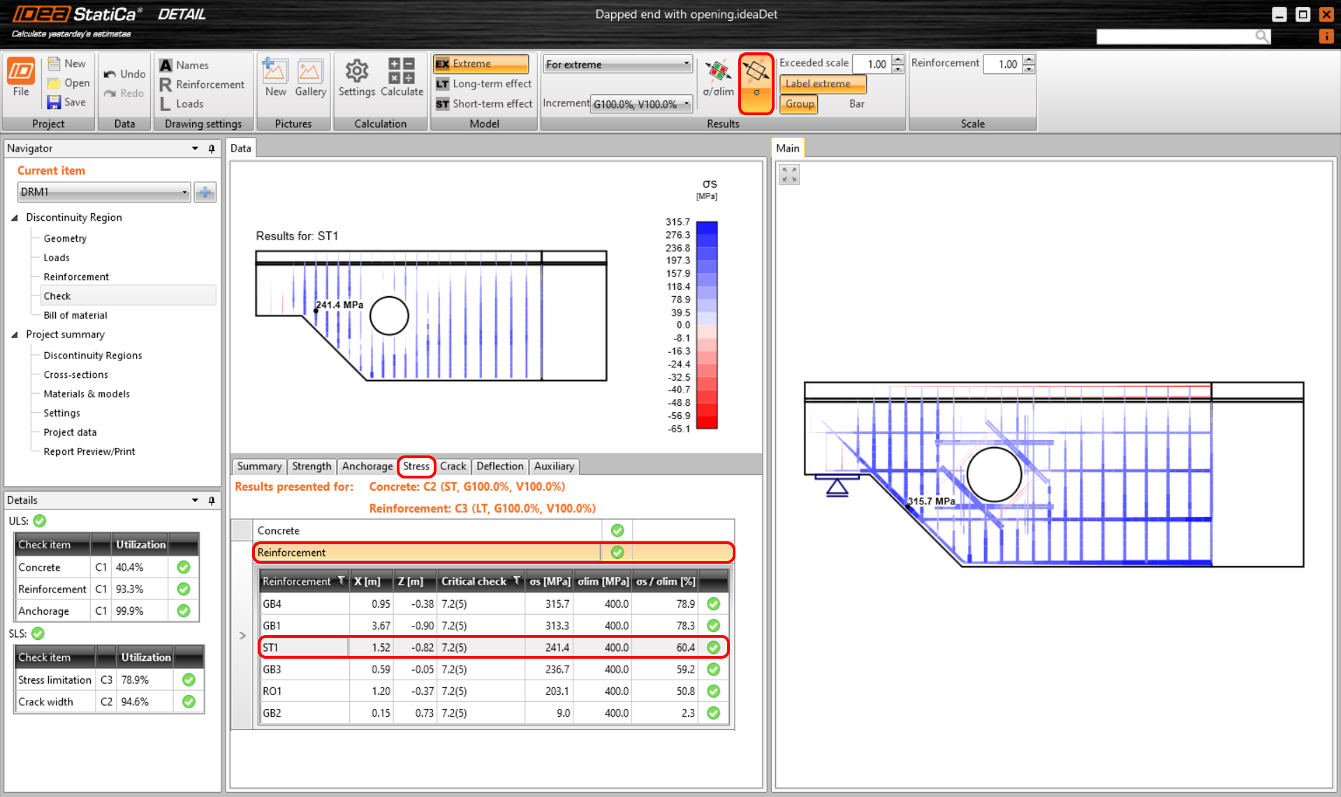 General description of SLS results in Detail application | IDEA StatiCa