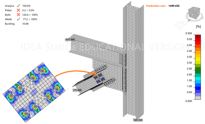 Brace Connection at beam-column connection in a braced frame (AISC ...