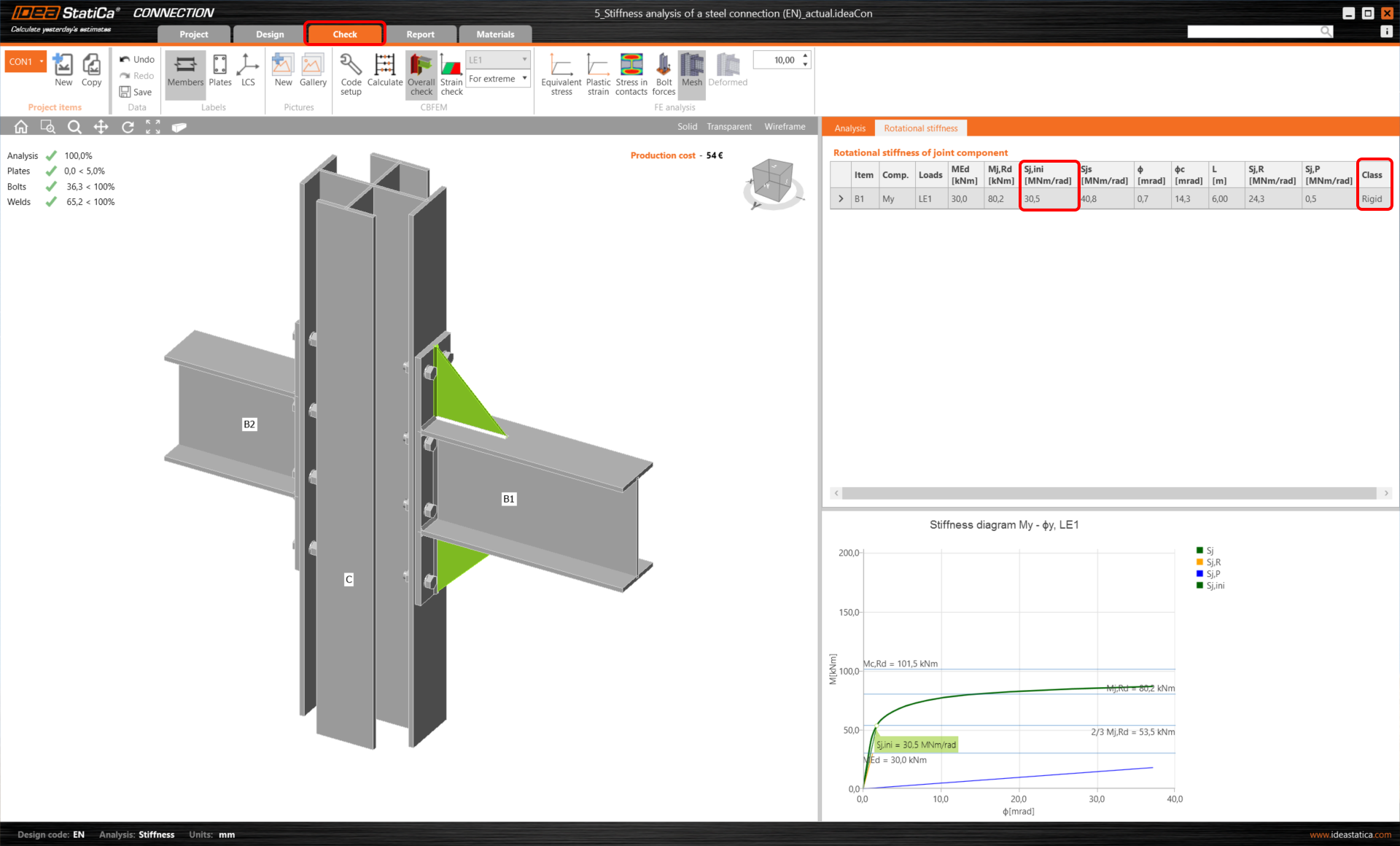 Stiffness analysis of a steel connection (EN) | IDEA StatiCa