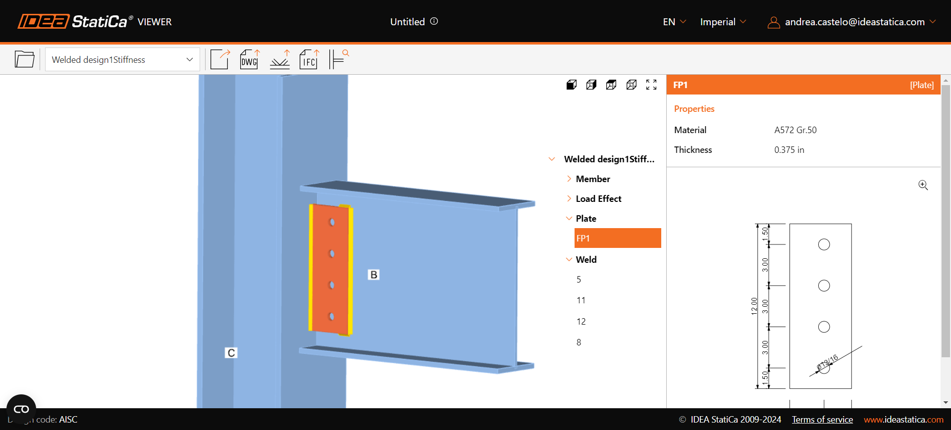 Revising a bolted shear tab to a welded shear tab | IDEA StatiCa