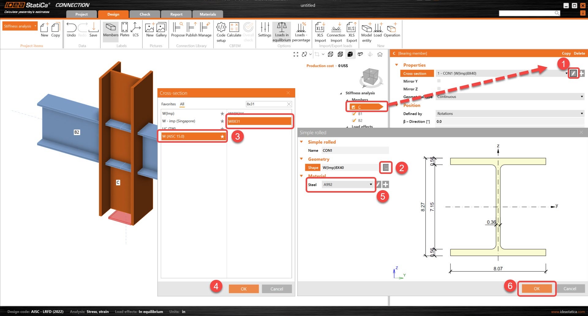 Stiffness analysis of a steel connection (AISC) | IDEA StatiCa