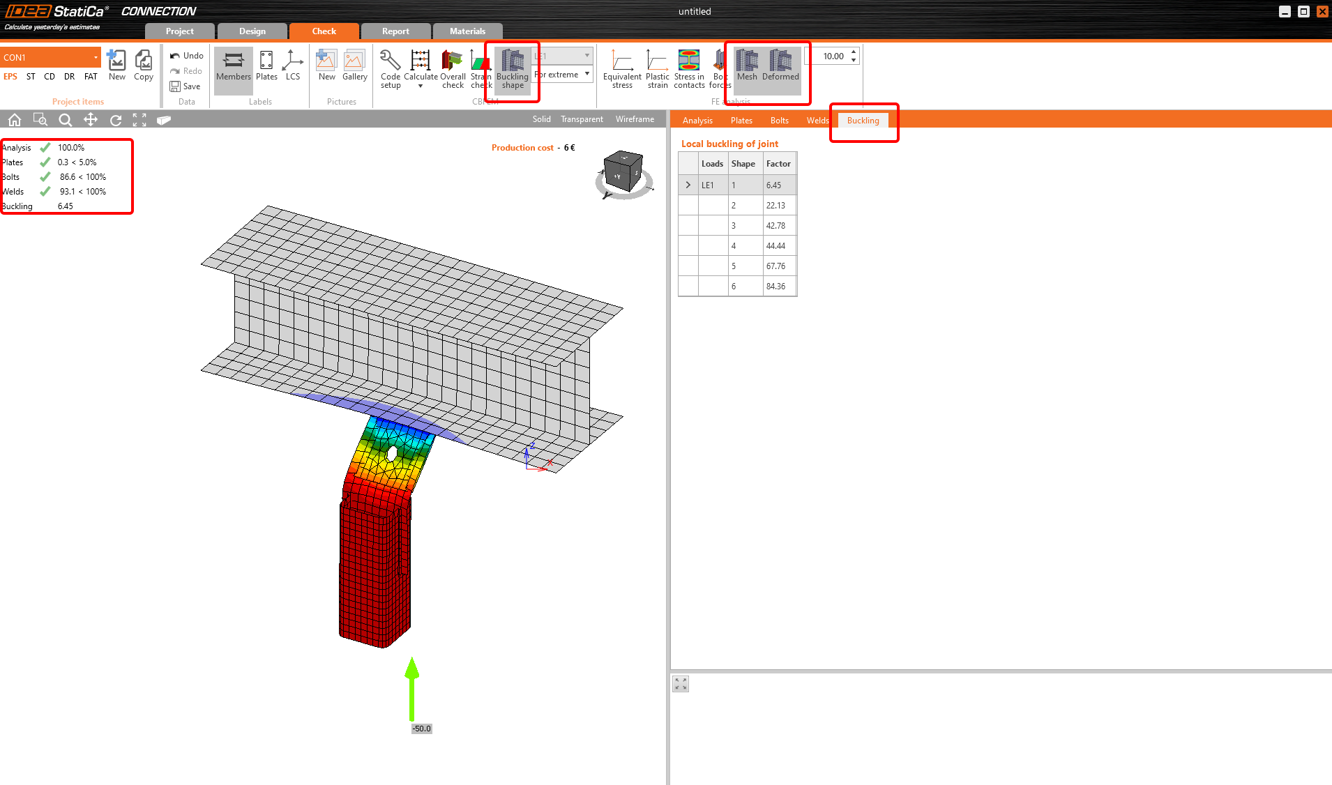 Buckling analysis of a steel connections (EN) | IDEA StatiCa
