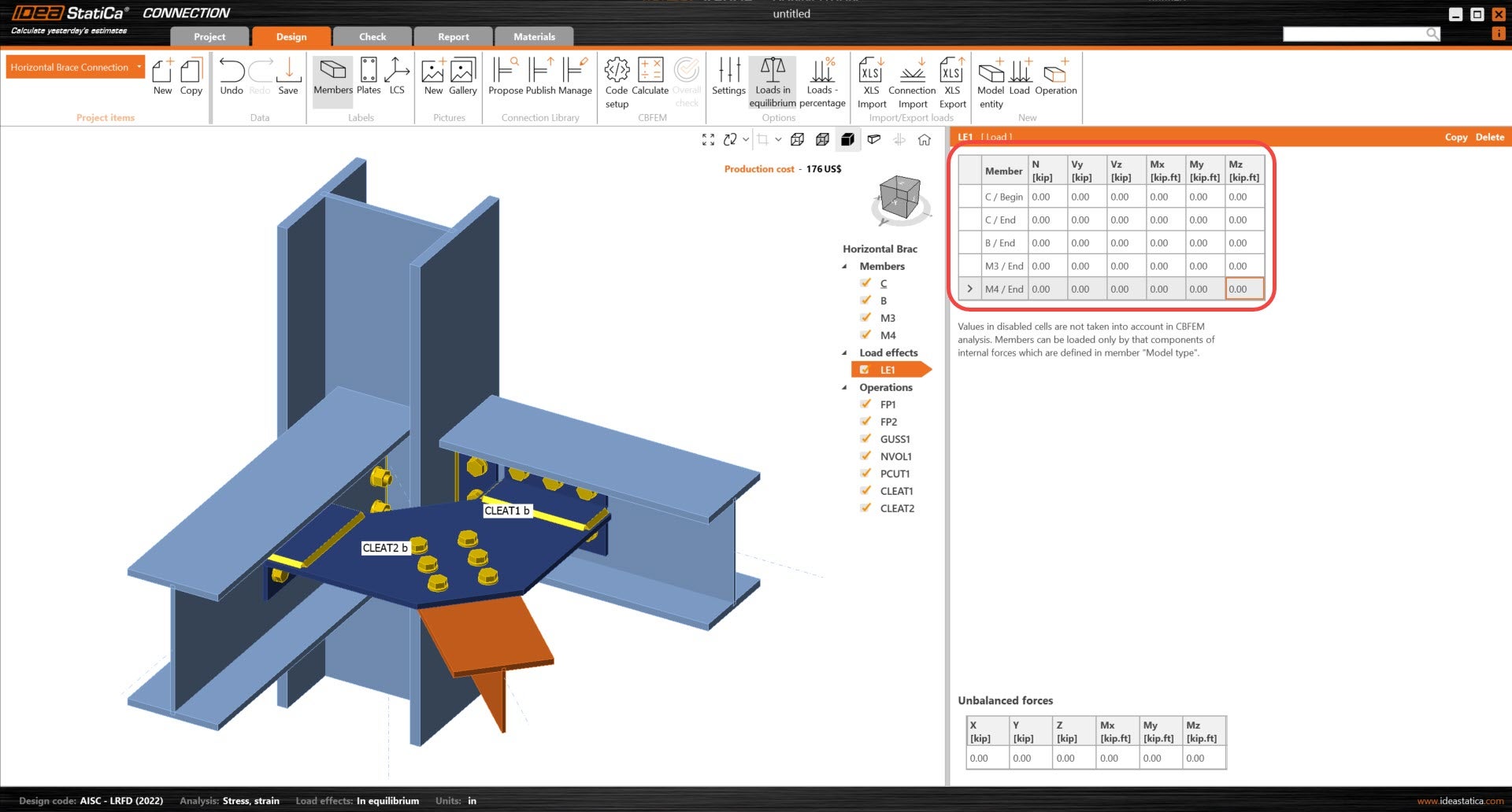 Horizontal beam-column-brace gusset (AISC) | IDEA StatiCa