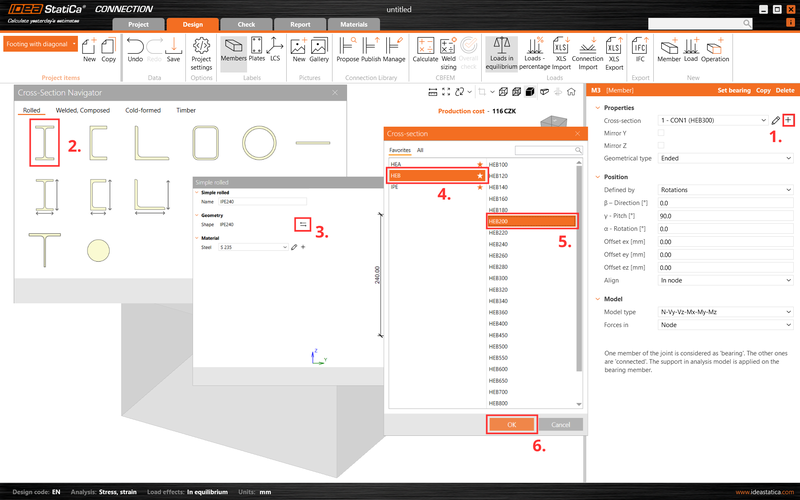 Structural design of footing with diagonal (EN) | IDEA StatiCa