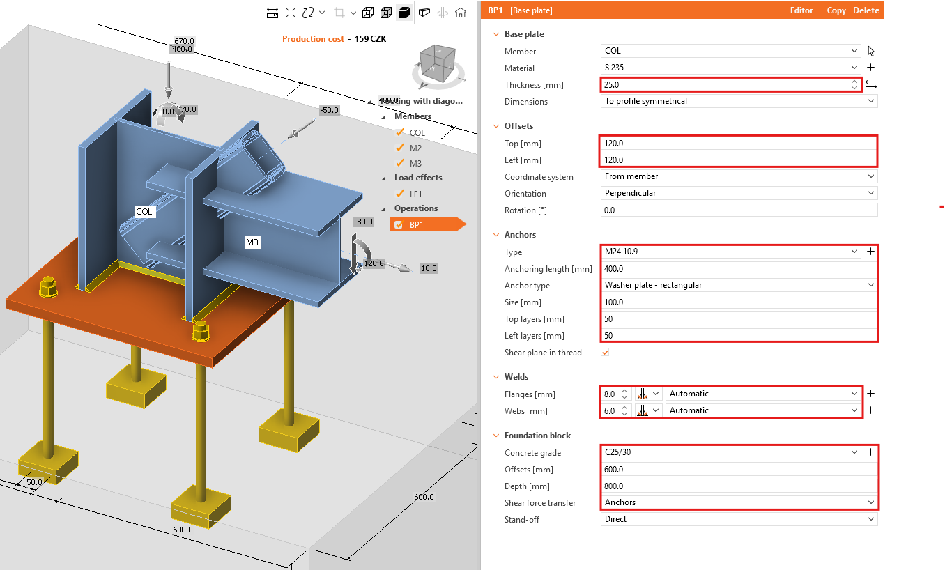 Structural design of footing with diagonal (EN) | IDEA StatiCa