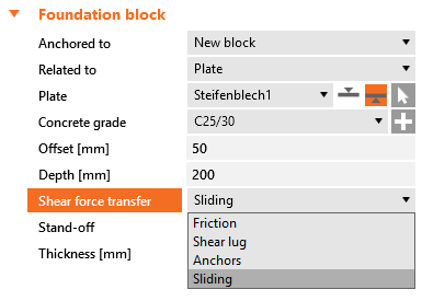 Sliding option for concrete foundation block | IDEA StatiCa