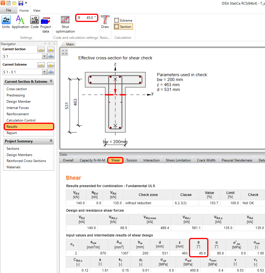 Structural design of a reinforced concrete T-section (EN) | IDEA StatiCa