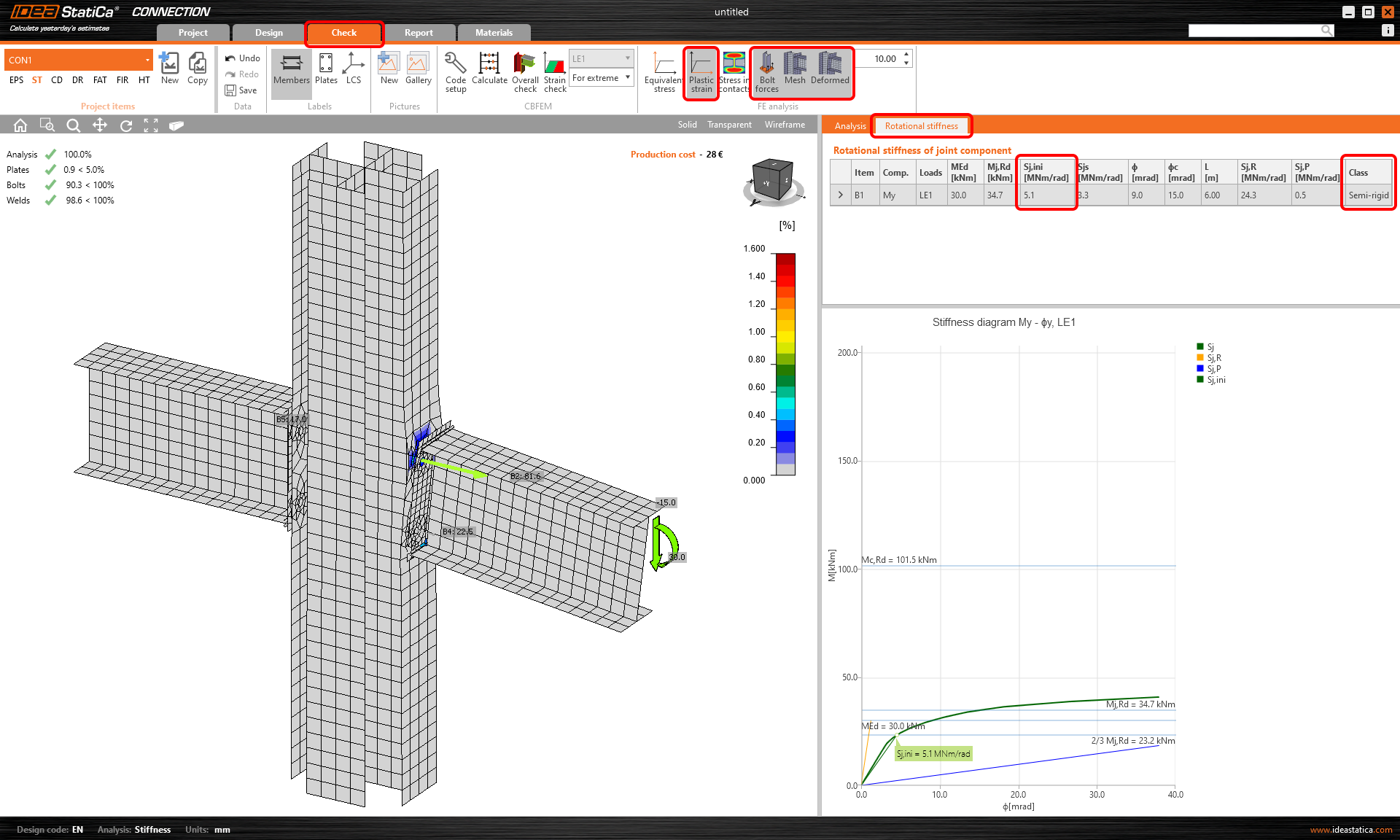 Stiffness analysis of a steel connection (EN) | IDEA StatiCa