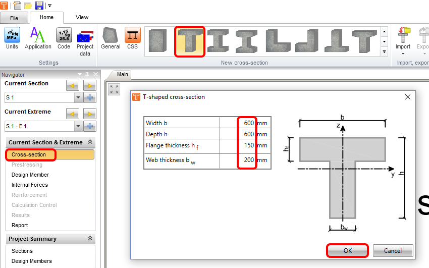 Structural design of a reinforced concrete T-section (EN) | IDEA StatiCa
