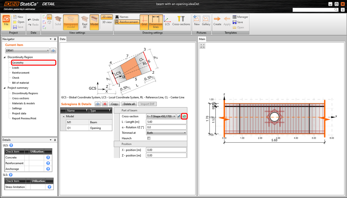 Structural design of a concrete beam with an opening (EN) | IDEA StatiCa