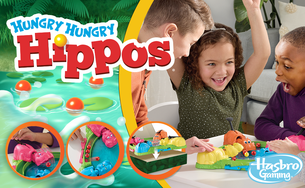 Hungry Hungry Hippos Board Game for Preschoolers, Ages 4+, For 2 to 4 ...