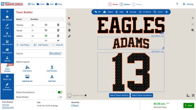 Team Builder in Easy View | Transfer Express