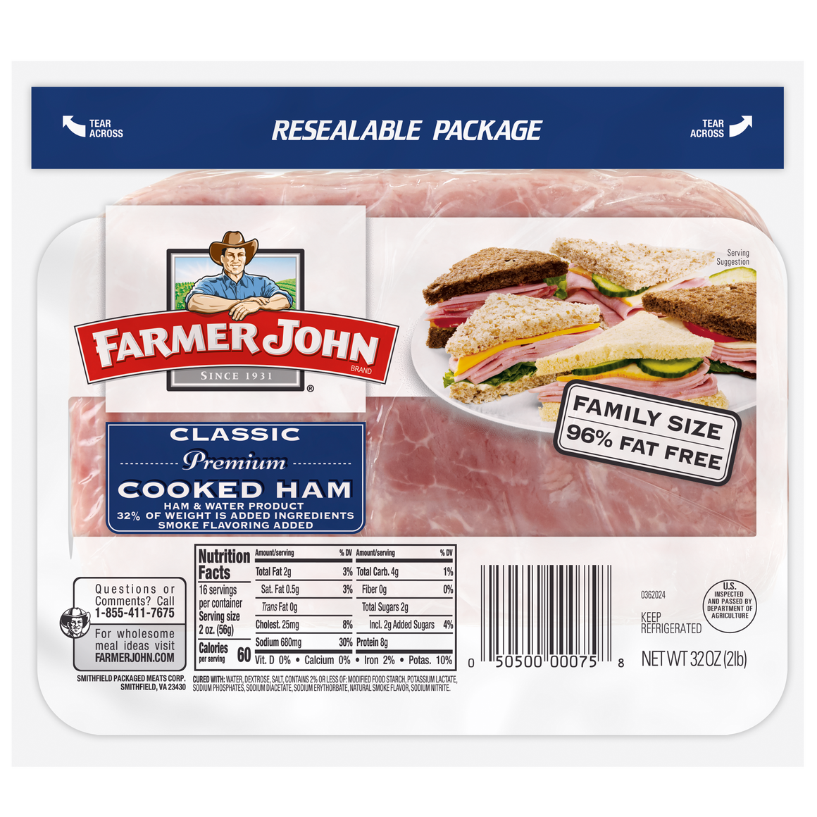 Classic Premium Cooked Ham 32oz. | Farmer John