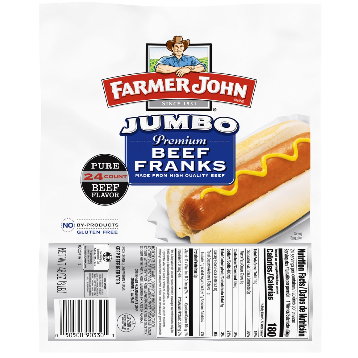 Jumbo Premium Beef Franks 3lb. | Farmer John