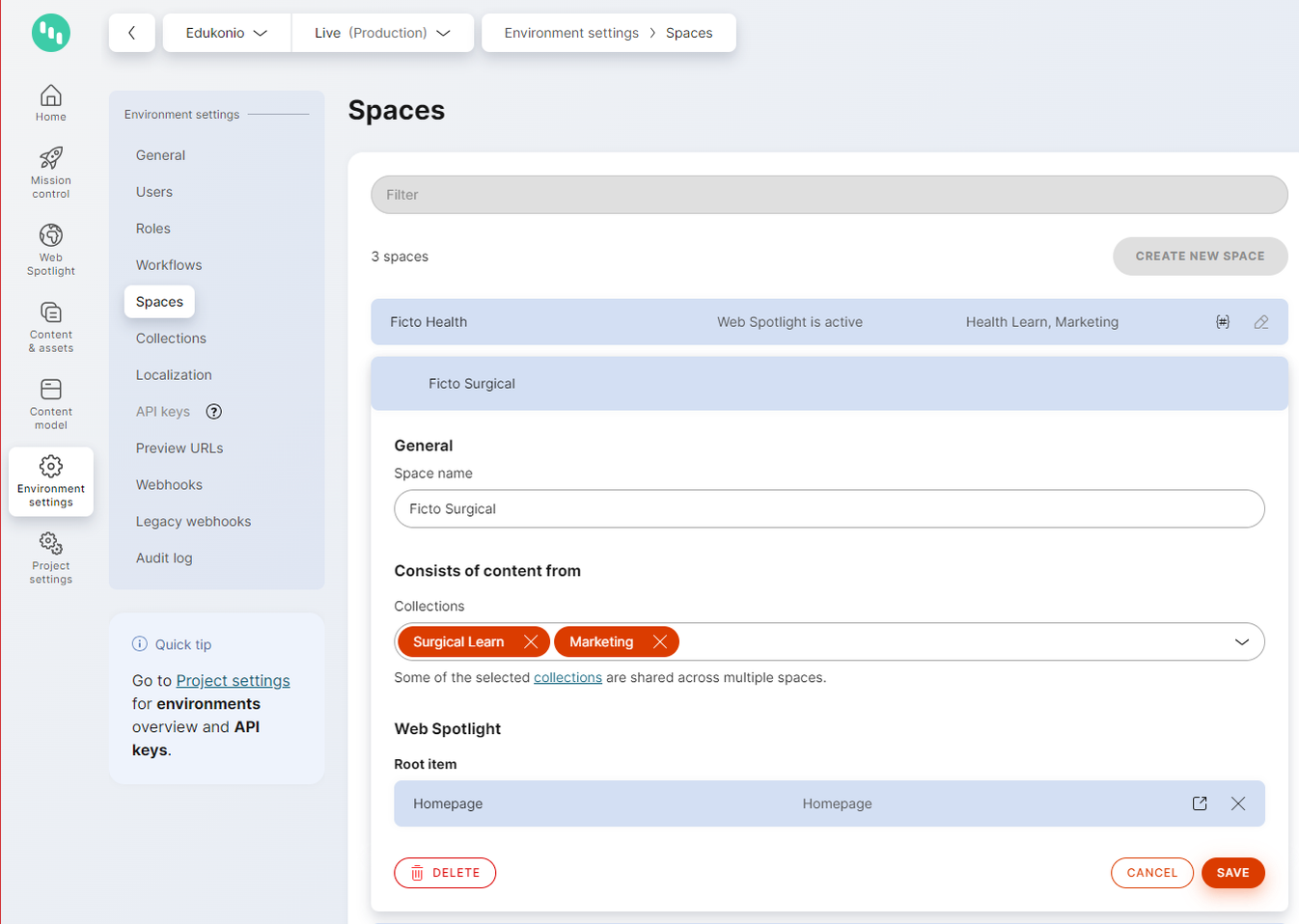 Spaces | Kontent.ai Learn