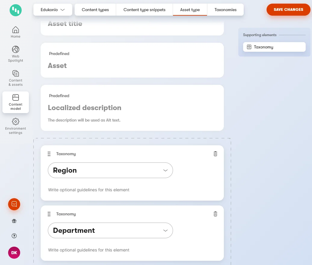 Tag assets with asset taxonomies | Kontent.ai Learn