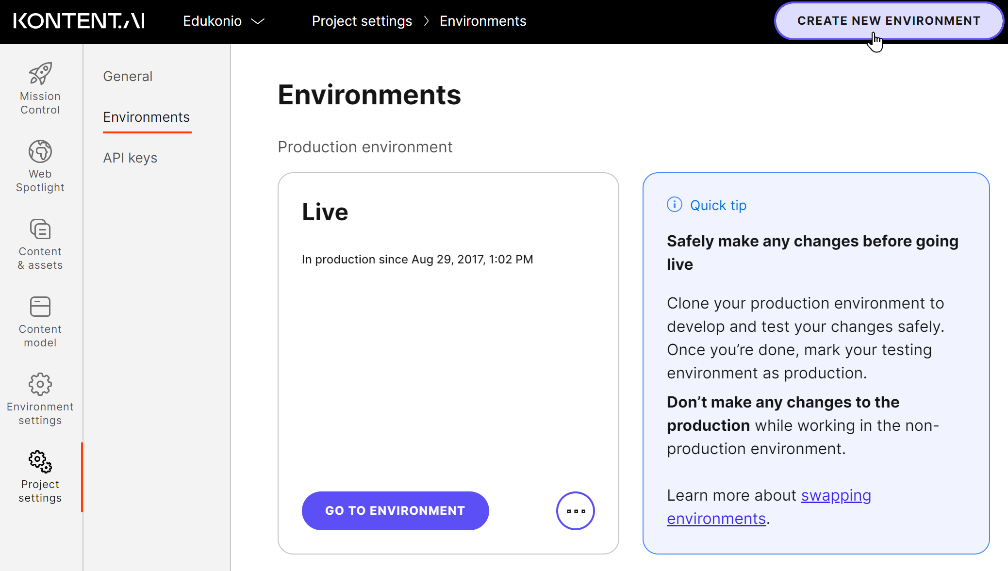 Set up an environment | Kontent.ai Learn