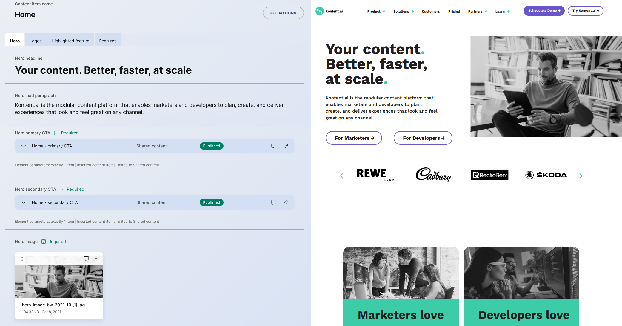 Build landing pages | Kontent.ai Learn