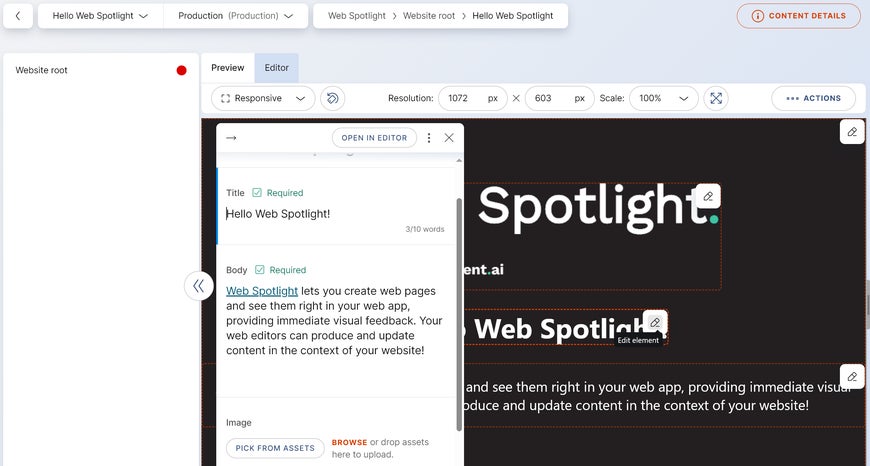 Set up preview for Web Spotlight | Kontent.ai Learn