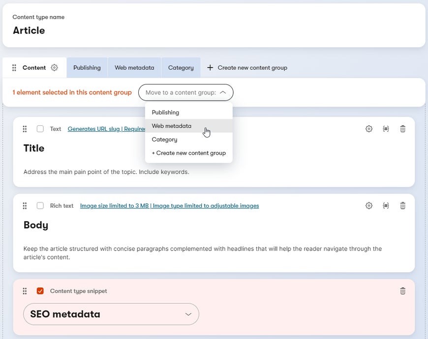 Content groups | Kontent.ai Learn