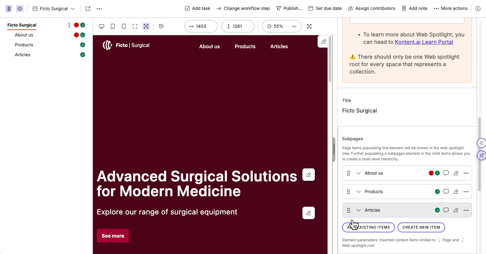 Manage navigation tree in spaces | Kontent.ai Learn