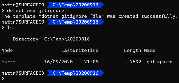 How to create a .gitignore file using the .NET Core SDK