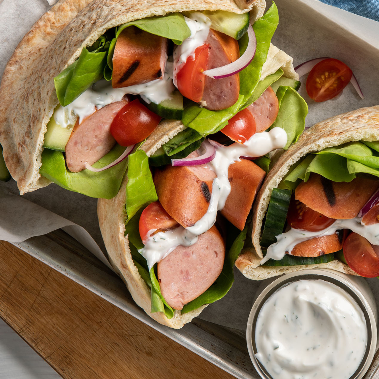 Greek Grilled Sausage Pita Pocket | Eckrich
