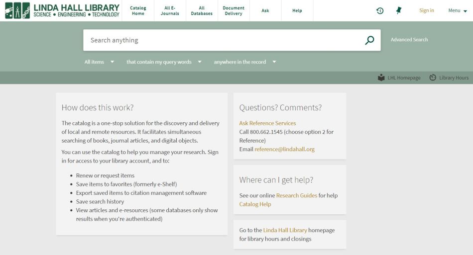 Linda Hall Library Catalog - Catalog Library