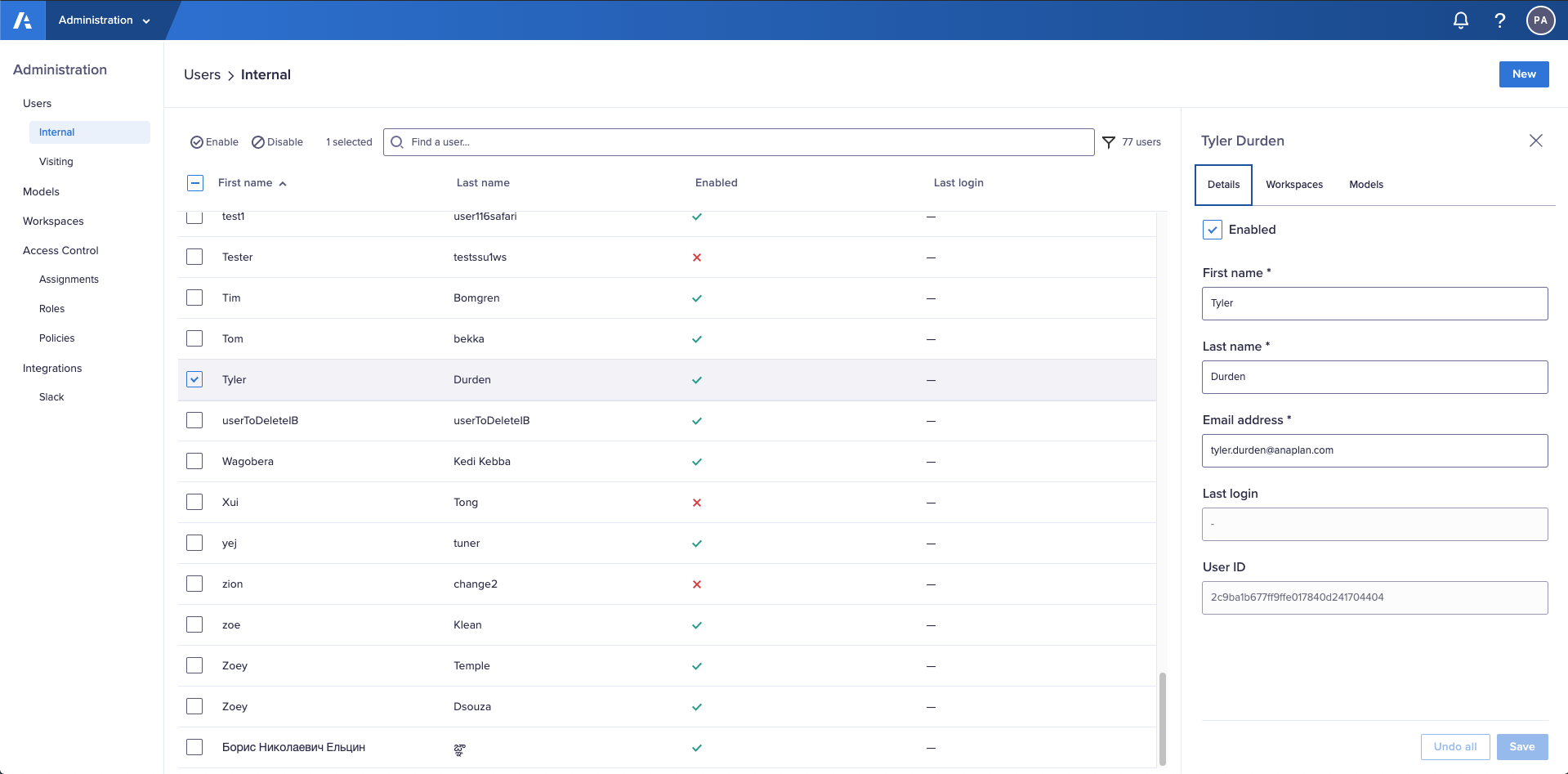 View the user details | Anapedia - Anaplan Technical Documentation